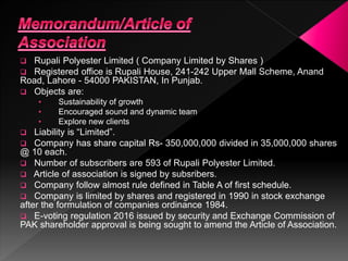 Rupali Polyester Ltd, Sitara Peroxide, Pakistan Paper Product Ltd | PPTX