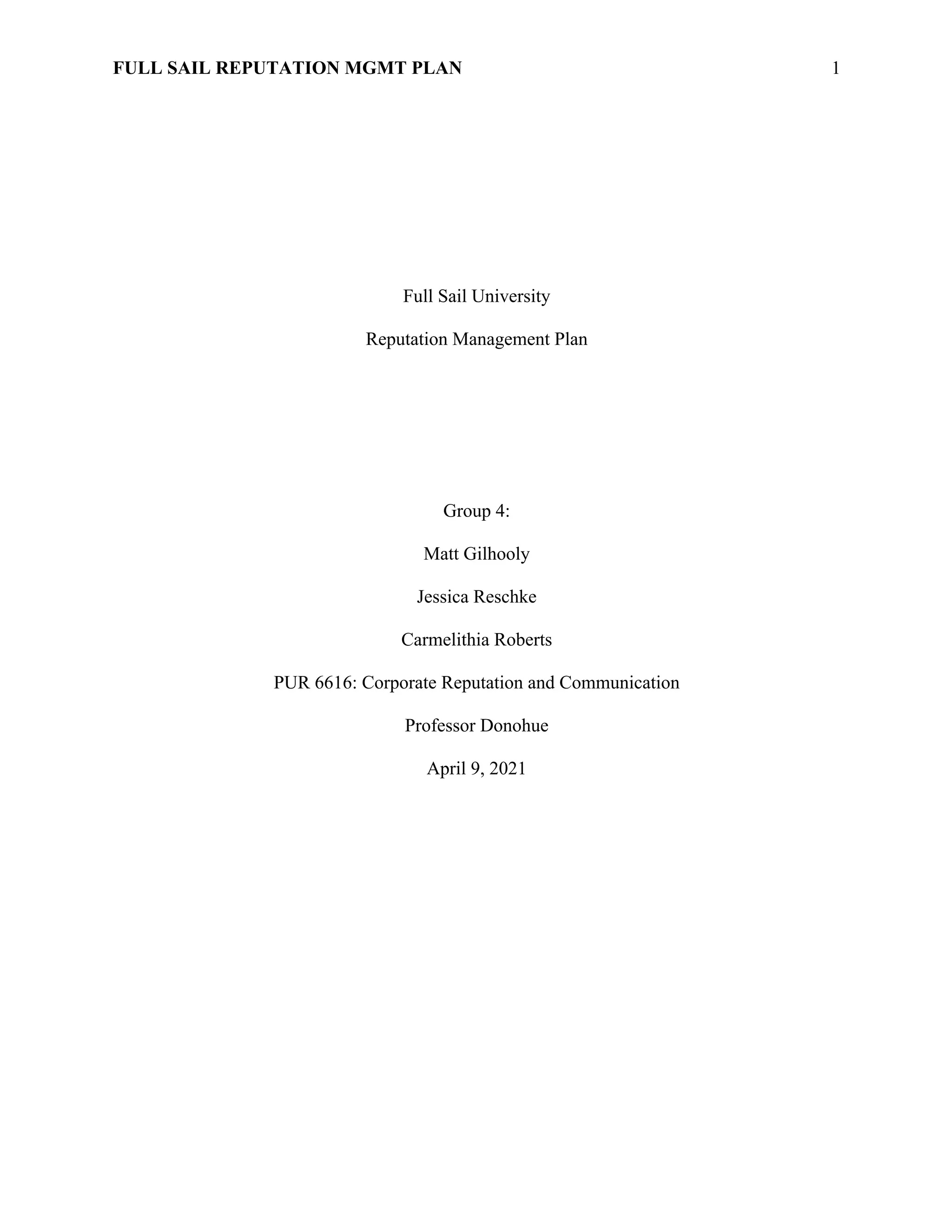 Reputation Plan for University (fictional assessment) | PDF ...