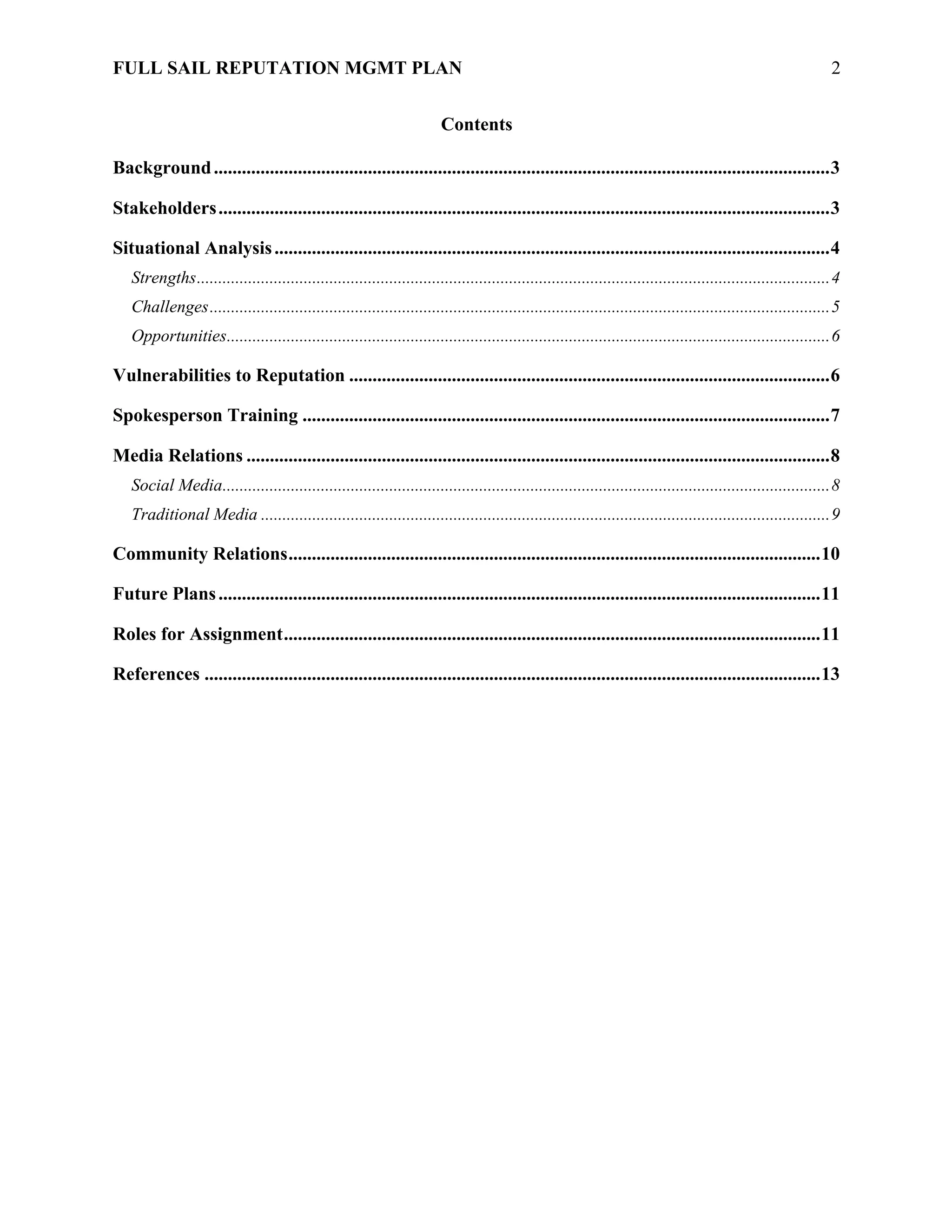 Reputation Plan for University (fictional assessment) | PDF ...