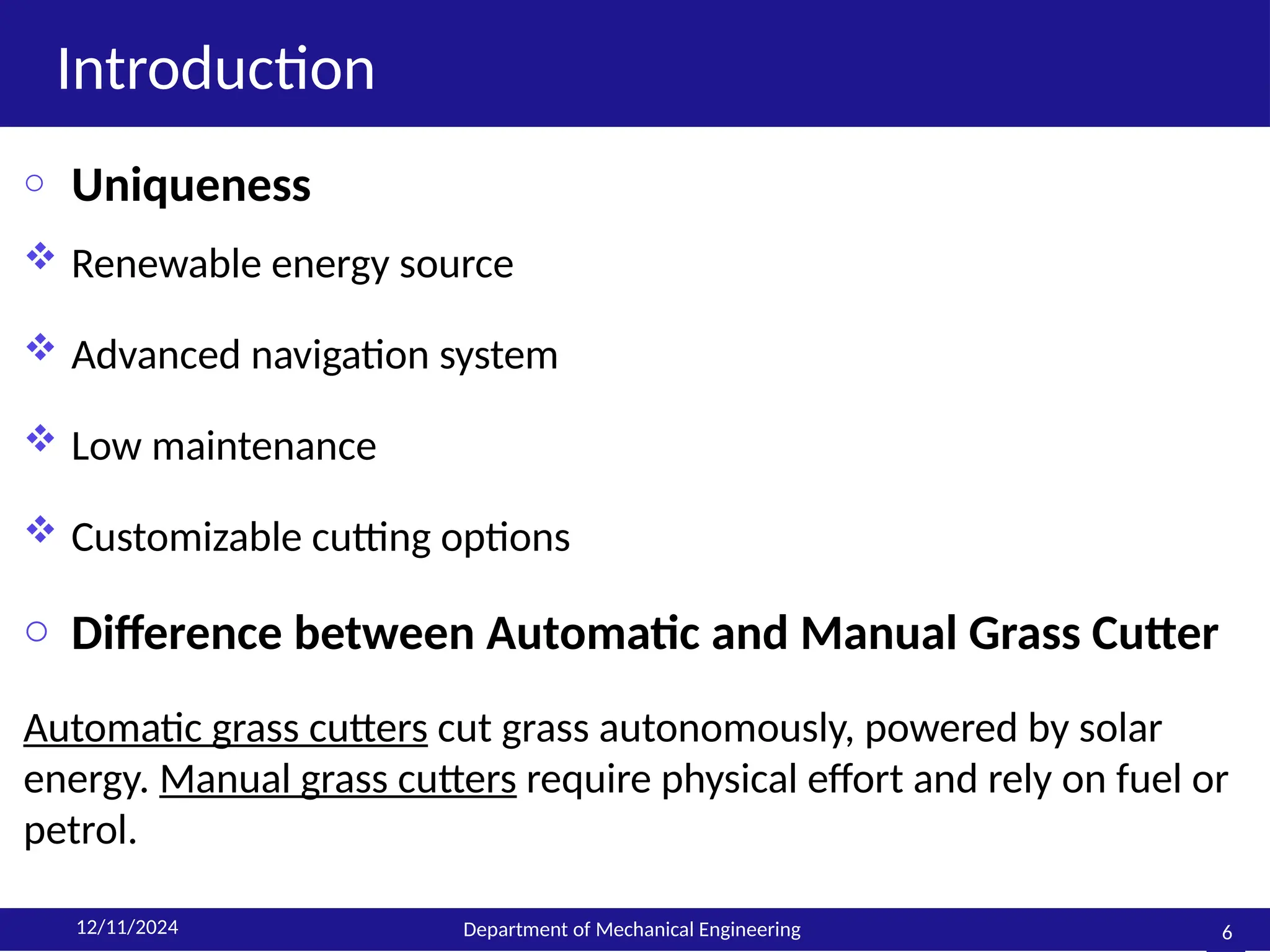 Automatic Solar Grass Cutter Robotics Based Project | PPTX