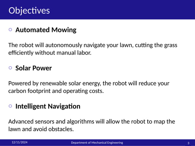 Automatic Solar Grass Cutter Robotics Based Project | PPTX