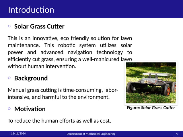 Automatic Solar Grass Cutter Robotics Based Project | PPTX