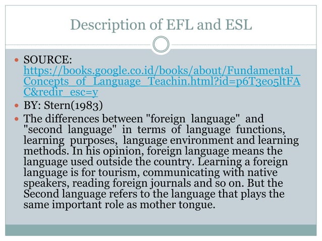 Description of EFL and ESL | PPTX | Education