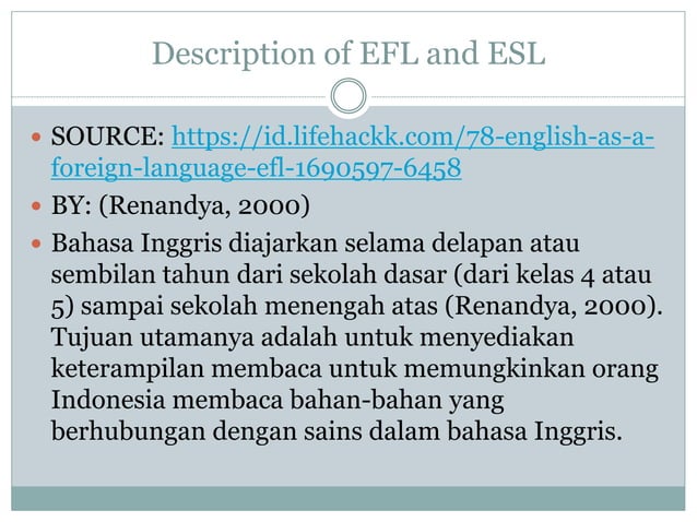 Description of EFL and ESL | PPTX | Education
