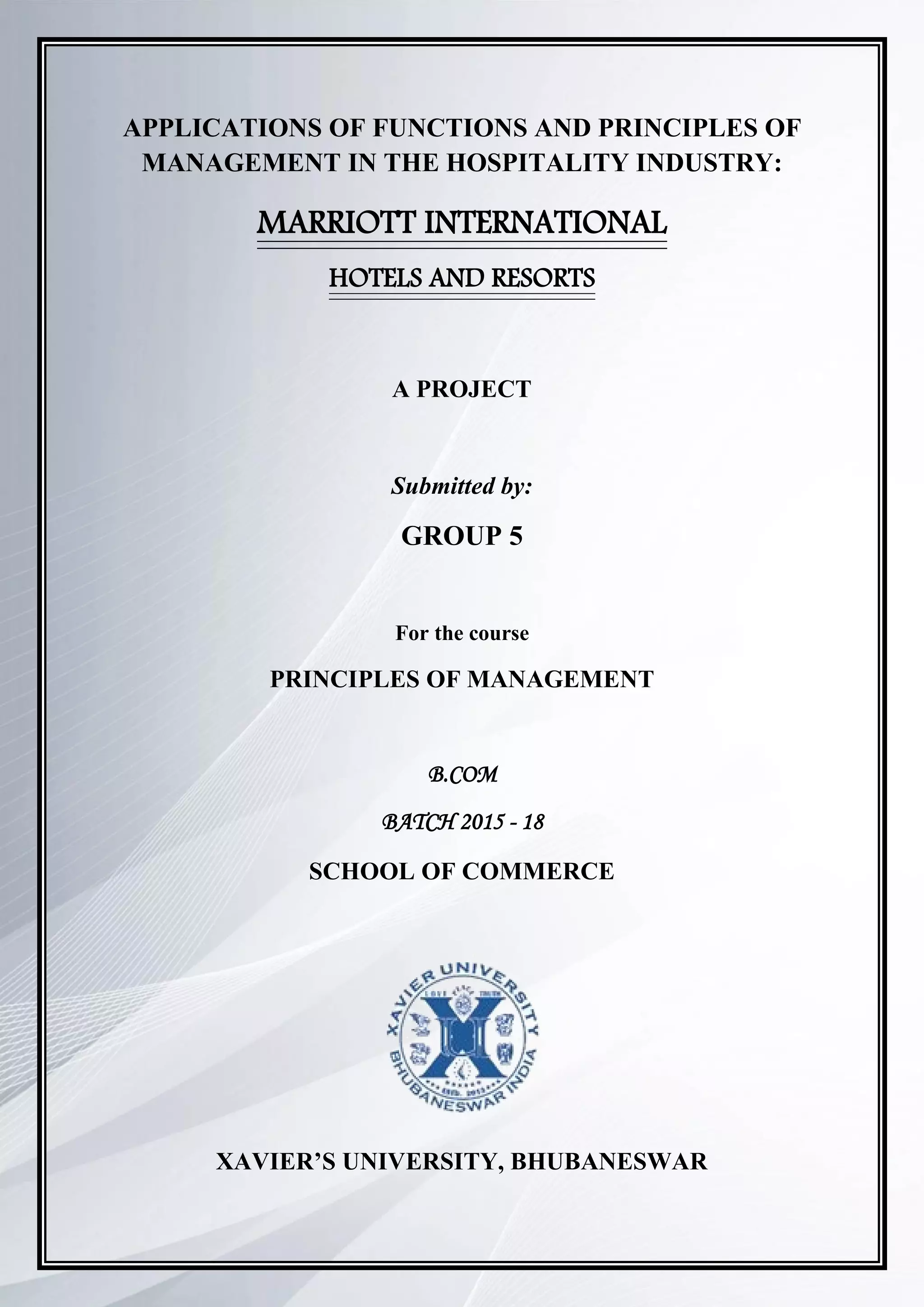 Principles of Management in Hotel Industry (Marriott Hotels & Resorts ...