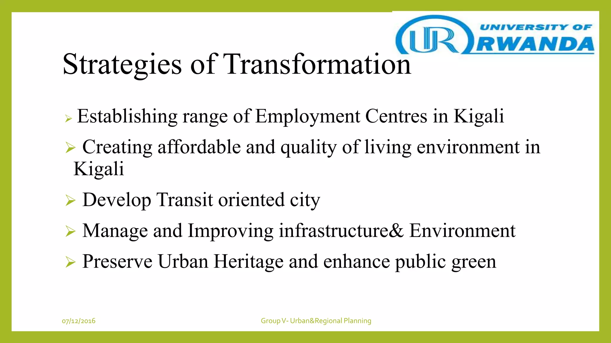 Kigali City Master Plan: Case Study Kicukiro District | PPTX