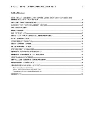Crisis Communication Plan - Broward Performing Arts Center | PDF | Events