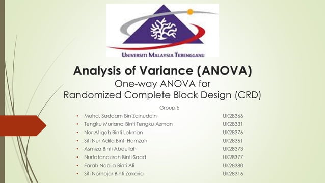 One-way ANOVA for Randomized Complete Block Design (RCBD) | PPTX
