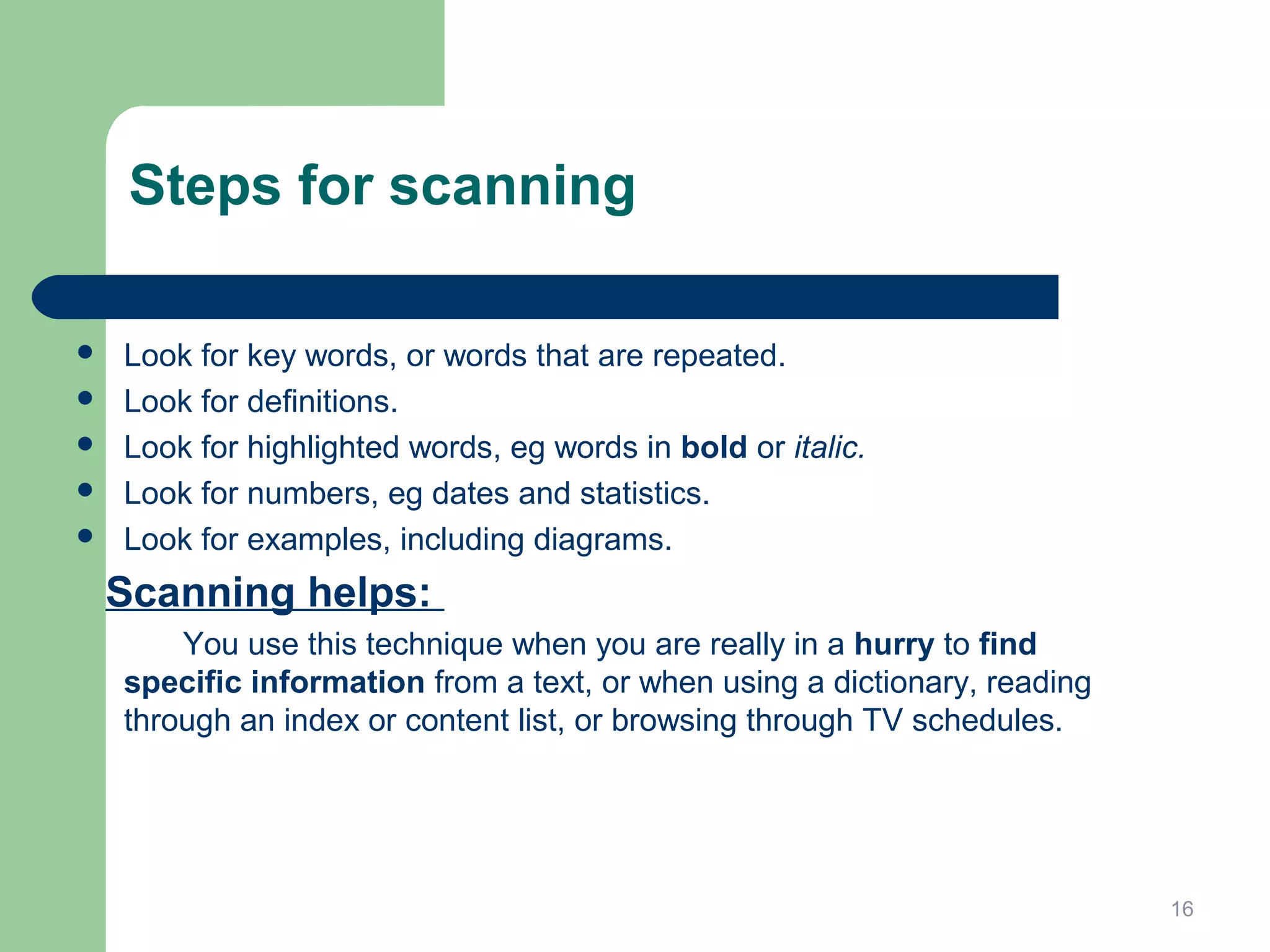 Type of Reading ; Skimming & Scaning | PPT