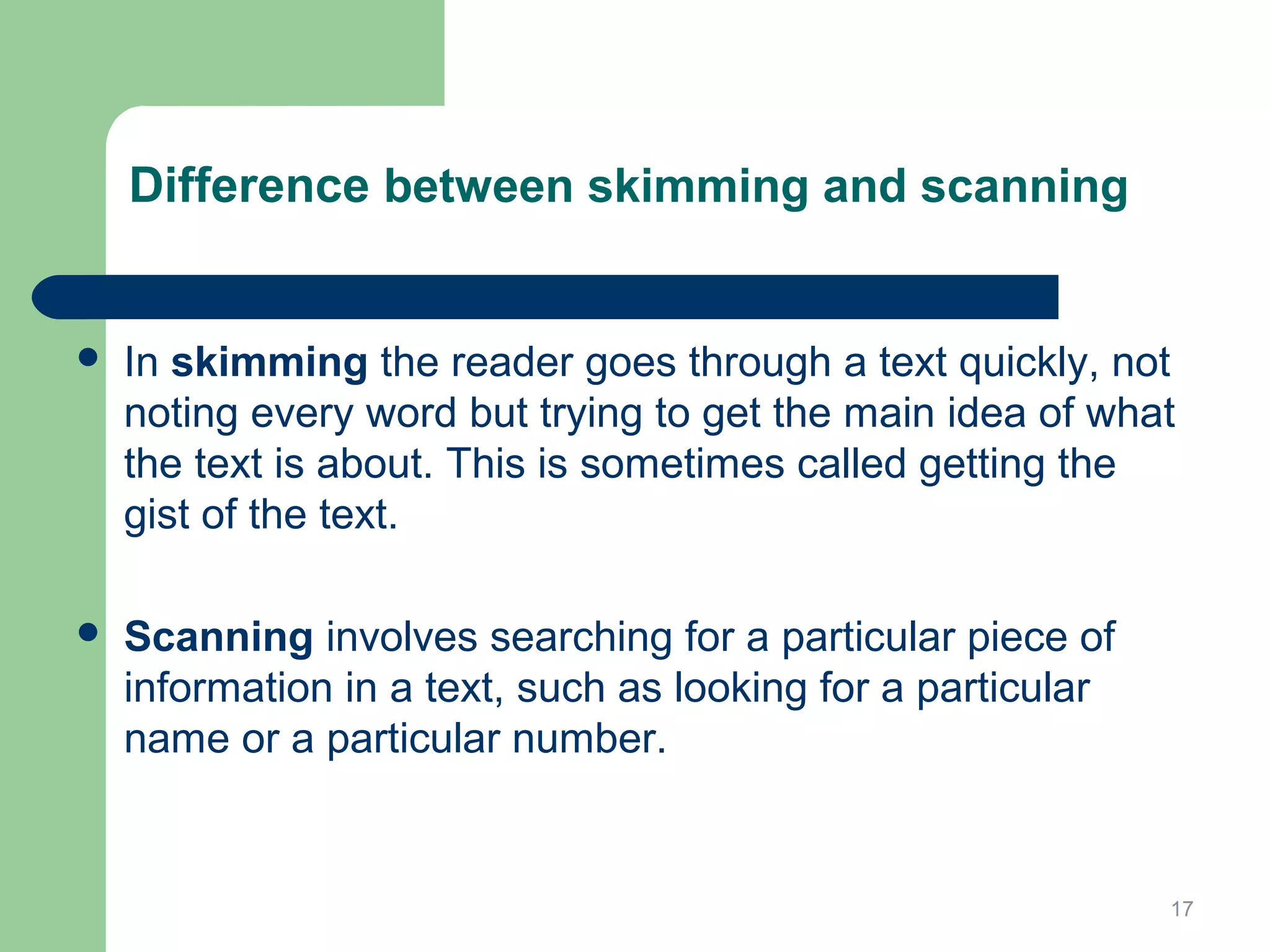 Type of Reading ; Skimming & Scaning | PPT