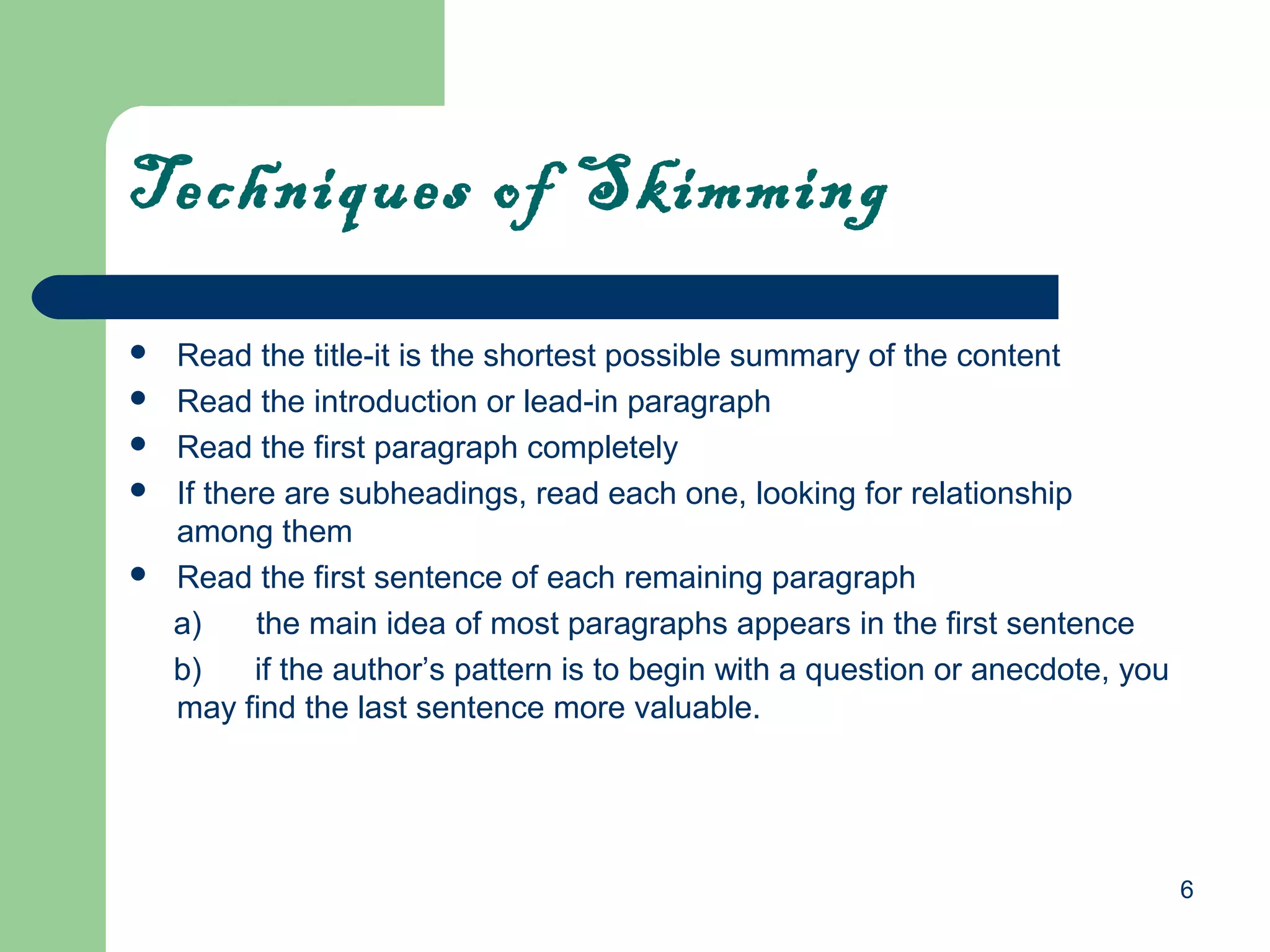 Type of Reading ; Skimming & Scaning | PPT