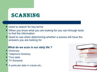 Type of Reading ; Skimming & Scaning | PPT