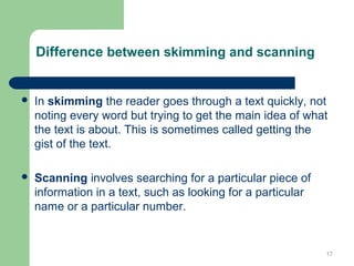Type of Reading ; Skimming & Scaning | PPT