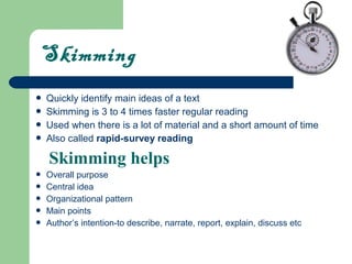 Type of Reading ; Skimming & Scaning | PPT