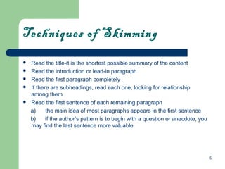 Type of Reading ; Skimming & Scaning | PPT