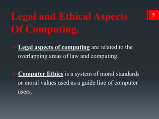 Social, Legal & Ethical Aspects of Computing. | PPTX