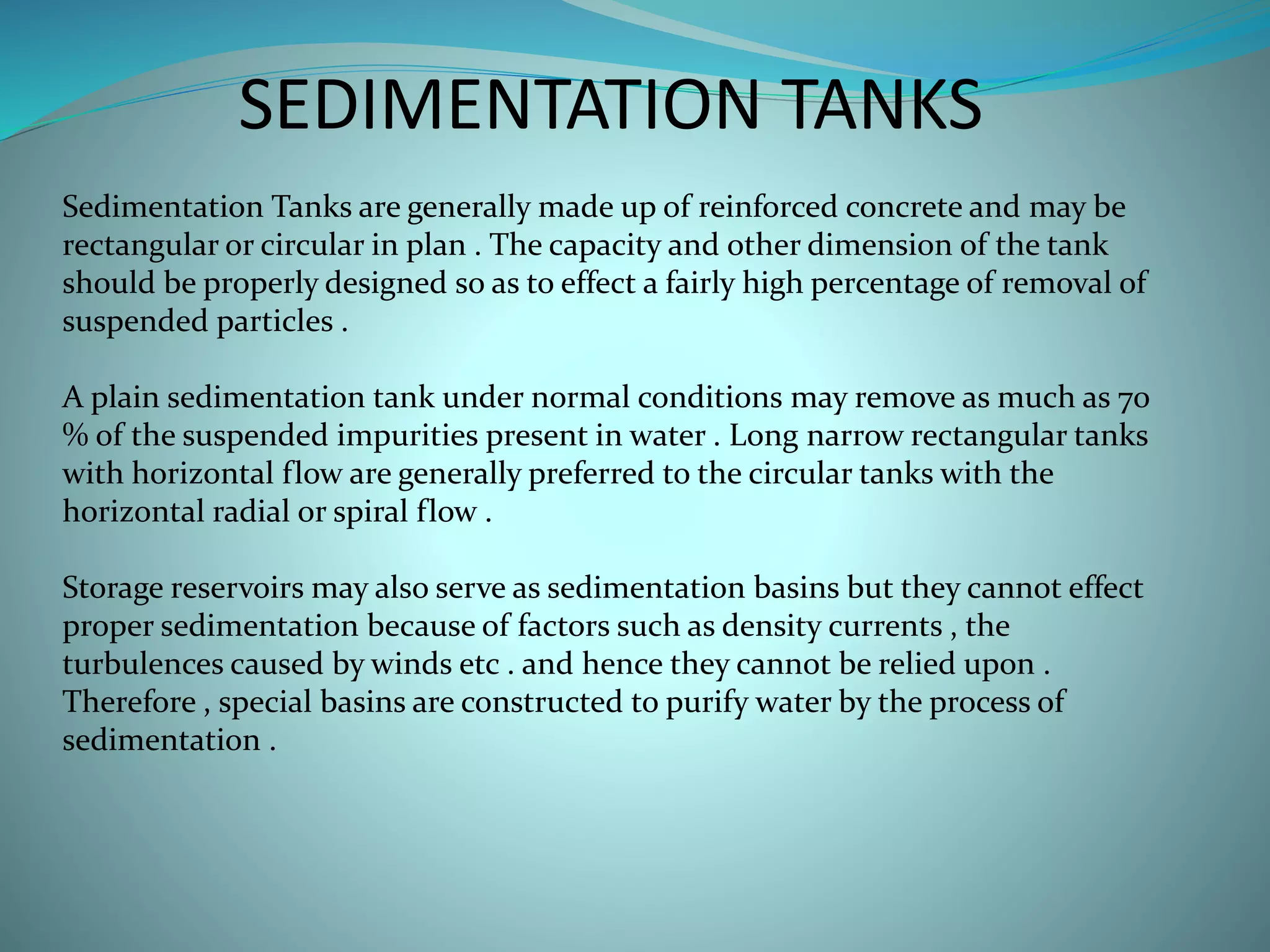 Sedimentation Tanks: Design and Working | PPTX