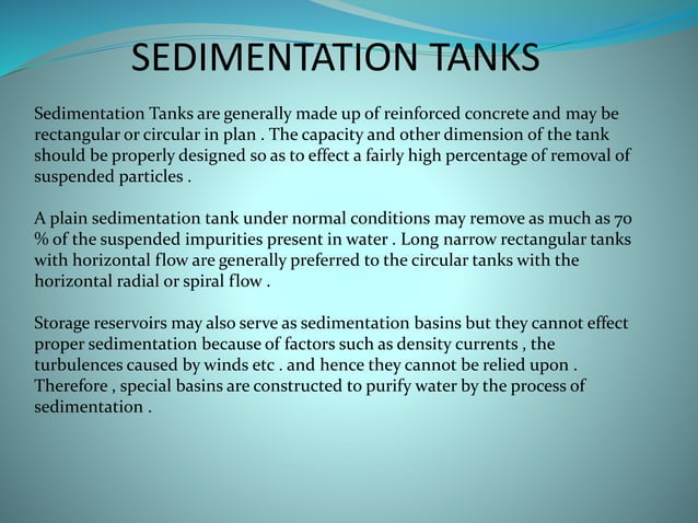 Sedimentation Tanks: Design and Working | PPTX