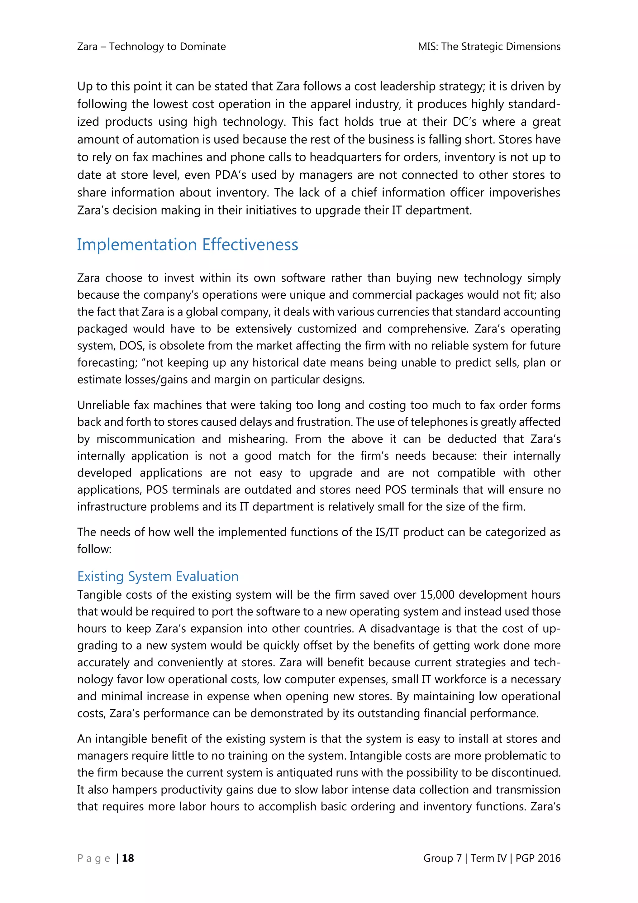 ZARA | IIMC | MIS | PDF