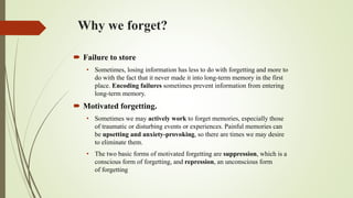 Memory ,factors affecting the Memory ,and the types of memories | PPTX