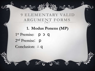 Group 9.1 formal validity and 9 elementary valid argument rules | PPTX