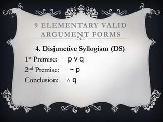 Group 9.1 formal validity and 9 elementary valid argument rules | PPTX