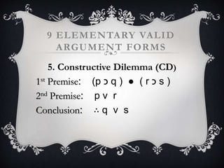 Group 9.1 formal validity and 9 elementary valid argument rules | PPTX