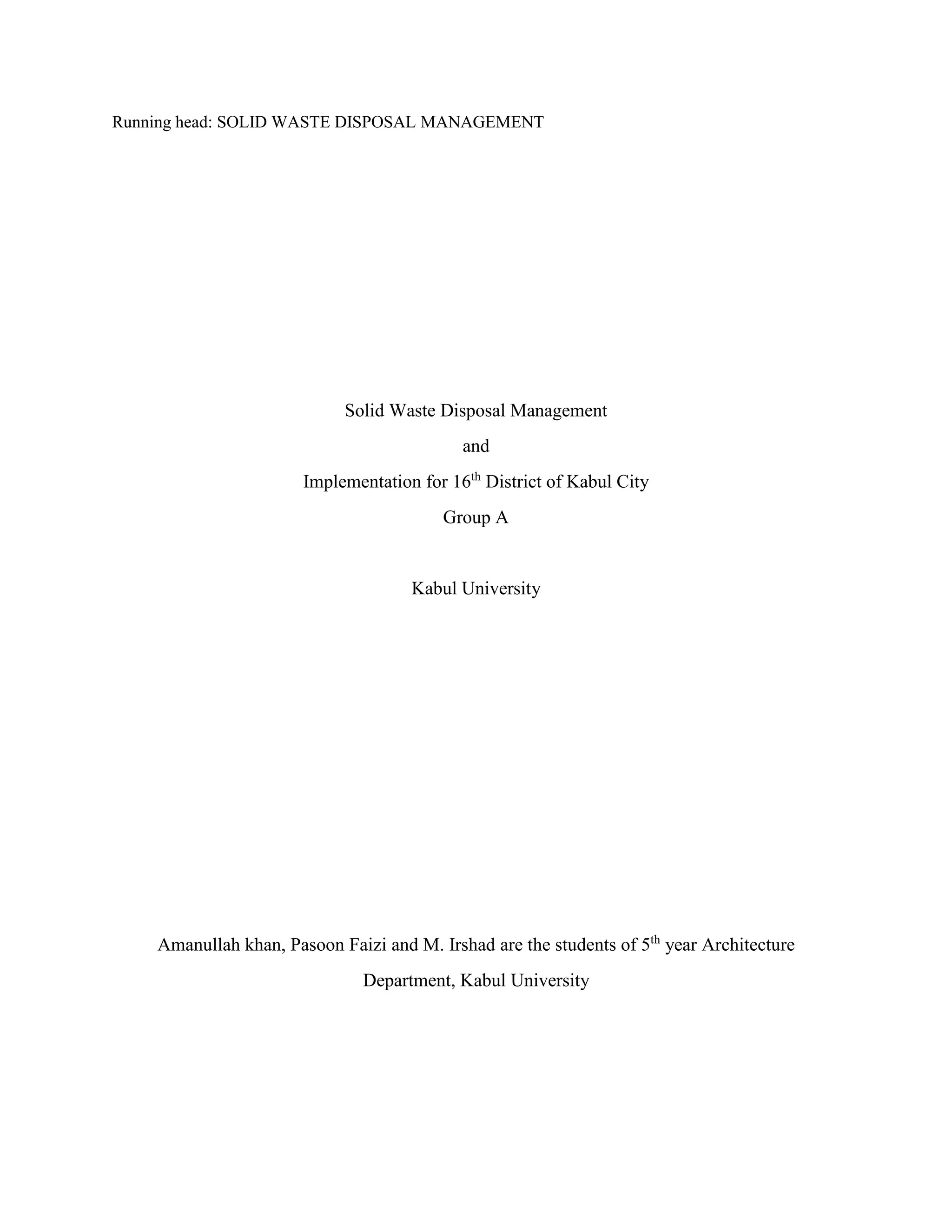Group a final project, solid waste disposal management | PDF