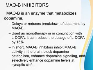 pharmacological management of parkinson diesease | PPTX