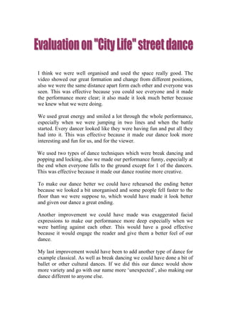 Group dance evalutation | DOC | Dance | Fine Art