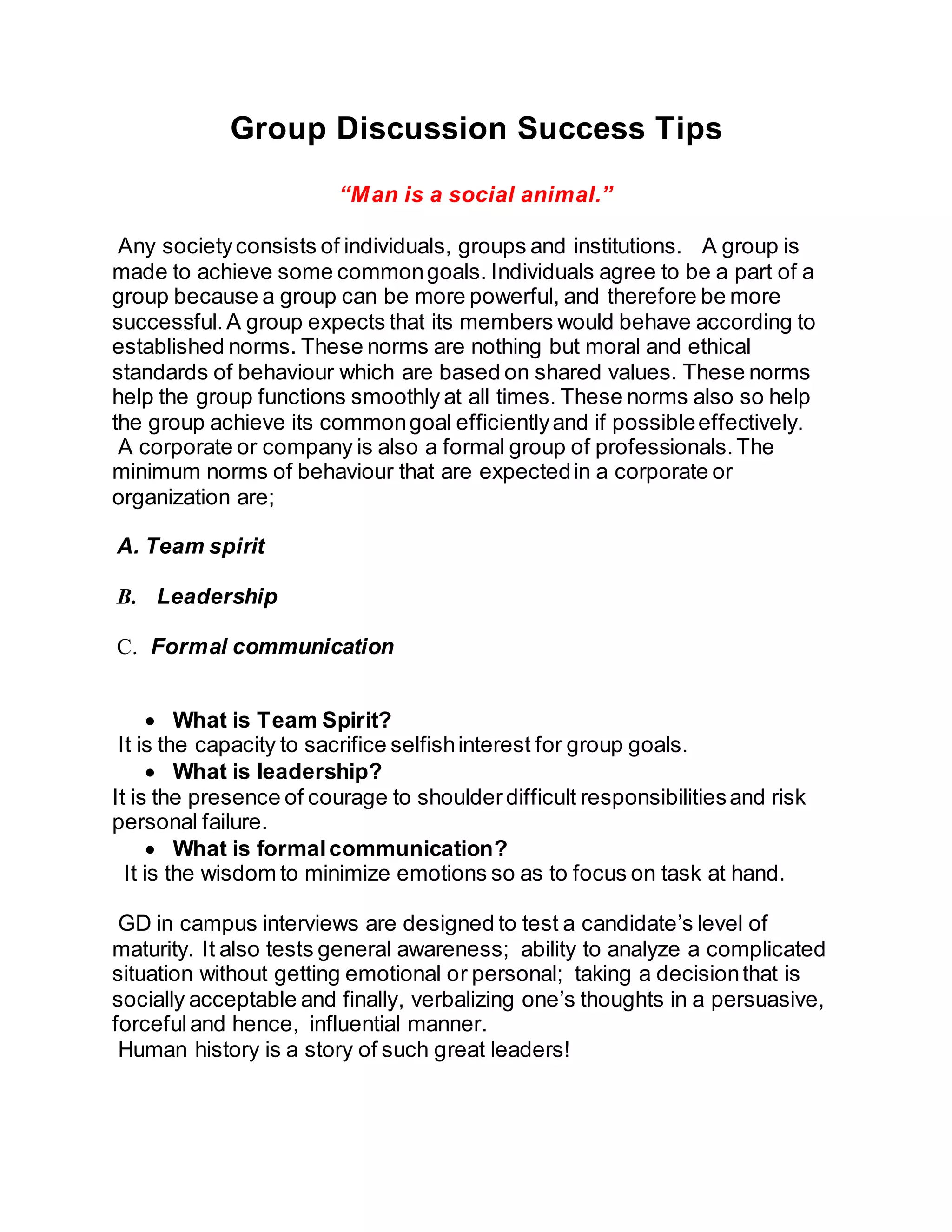 Group Discussion: Success Tips | DOCX