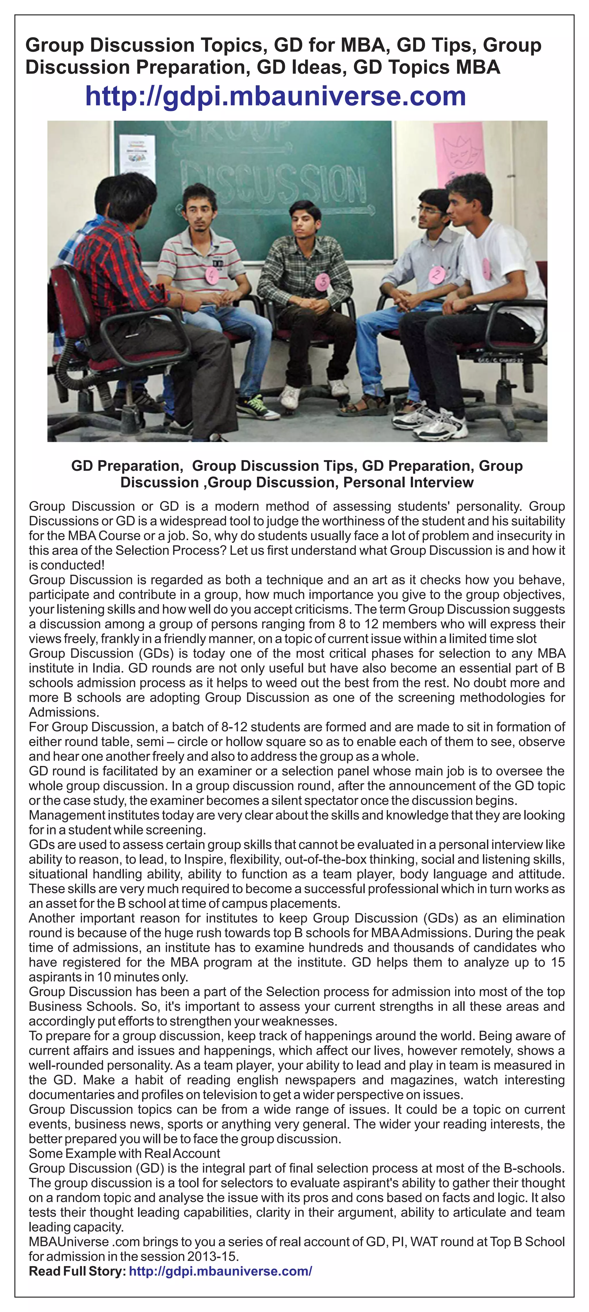 Group discussion topics, gd for mba, gd tips, group discussion ...