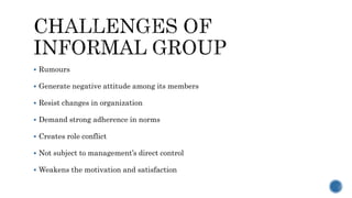 Types of Groups. Need for formation of Group. Formal group and Informal ...