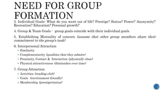 Types of Groups. Need for formation of Group. Formal group and Informal ...