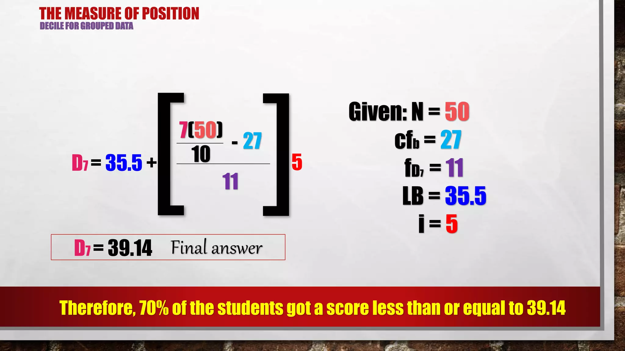 DECILE : MEASURES OF POSITION FOR GROUPED DATA | PPTX