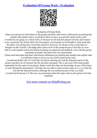 Group Evaluation Essay | PDF