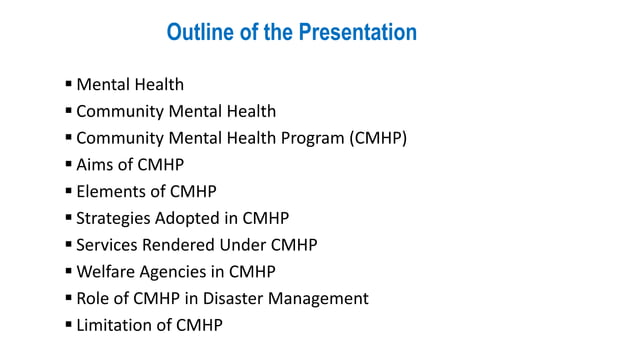 Community Mental Health Program (CMHP) | PPTX | Physical Therapy | Wellness
