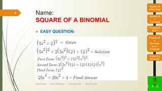 Second Quarter Group F Math Peta - Special Products (Sq. of Bi, Sq. of ...