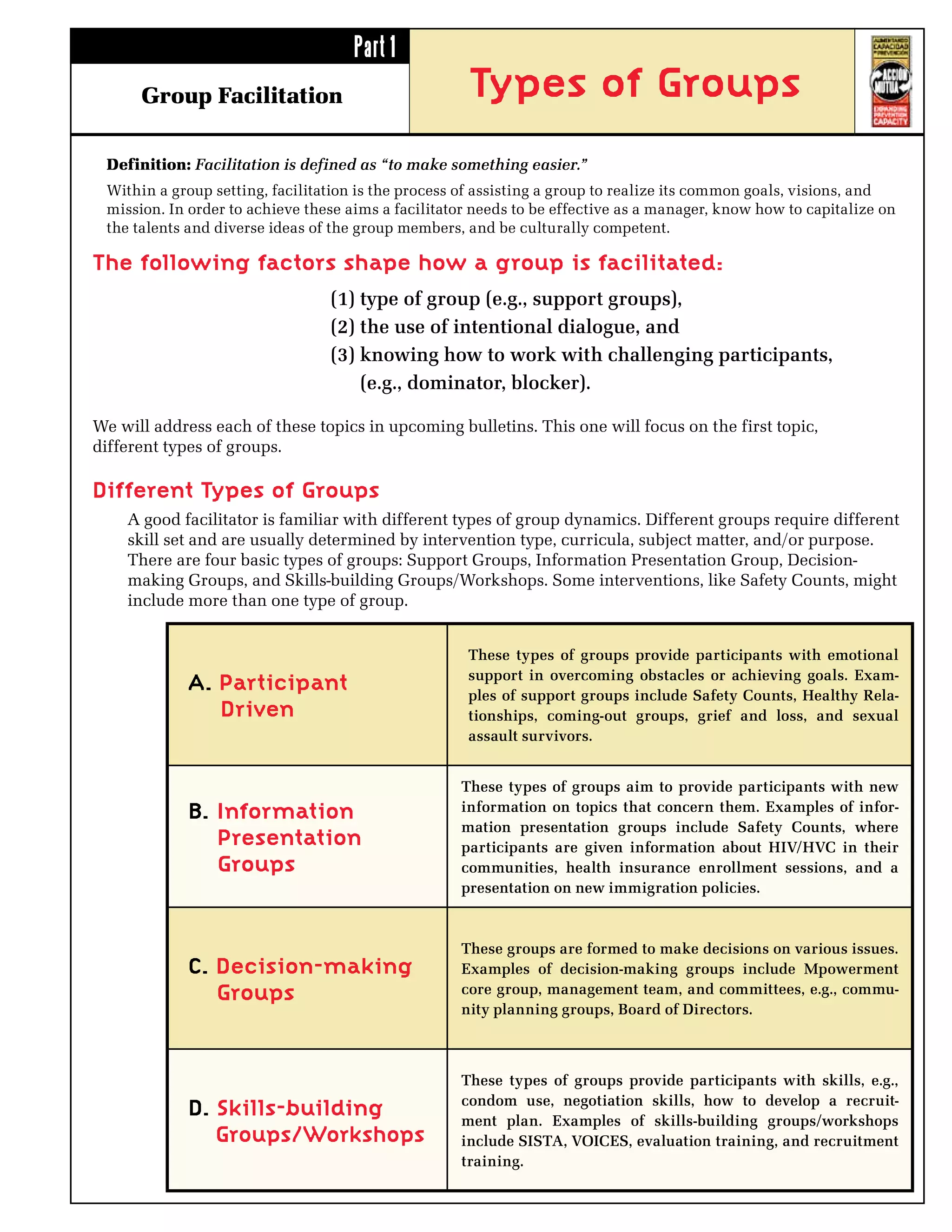 Group facilitation types_of_groups | PDF