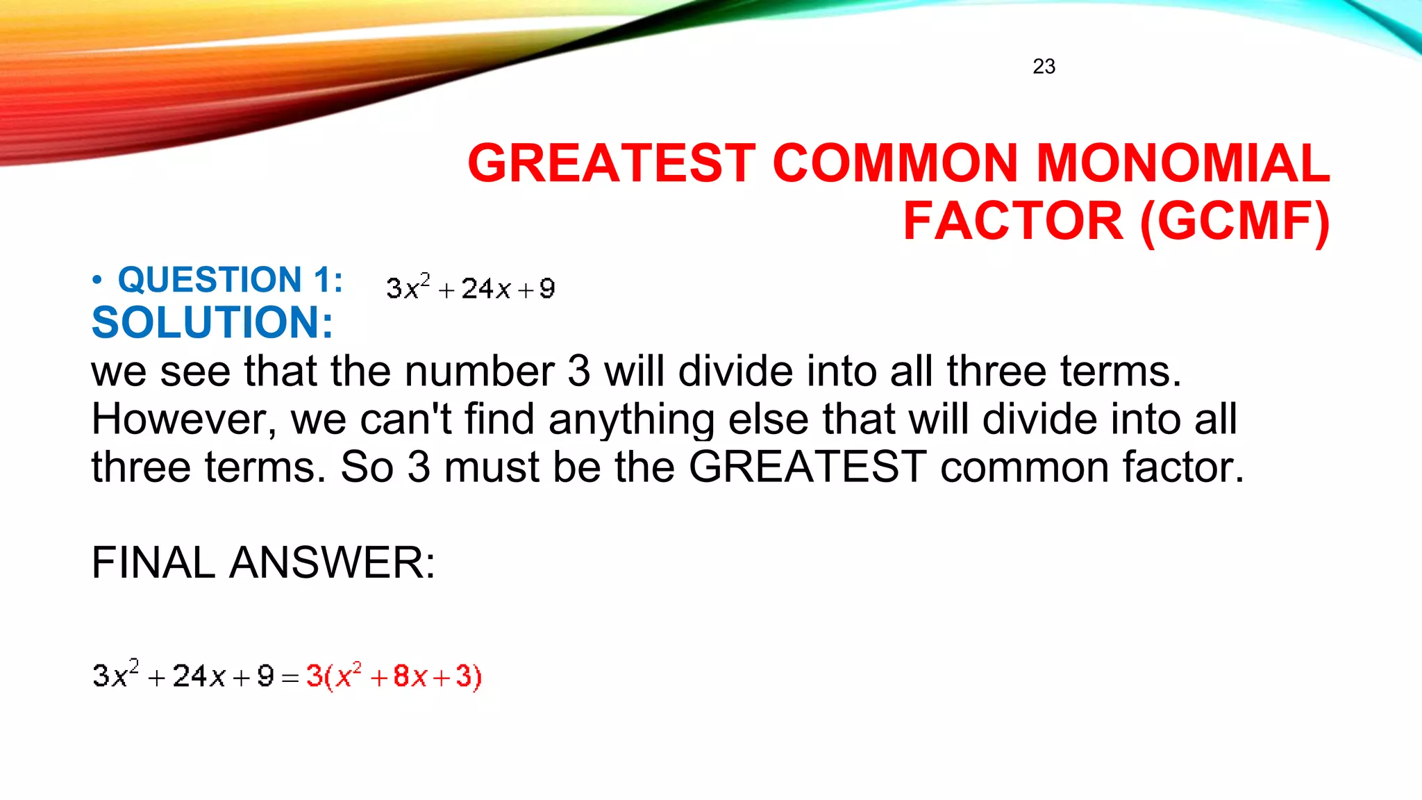 Second Quarter Group F Math Peta - Factoring (GCMF, DTS, STC, DTC, PST ...