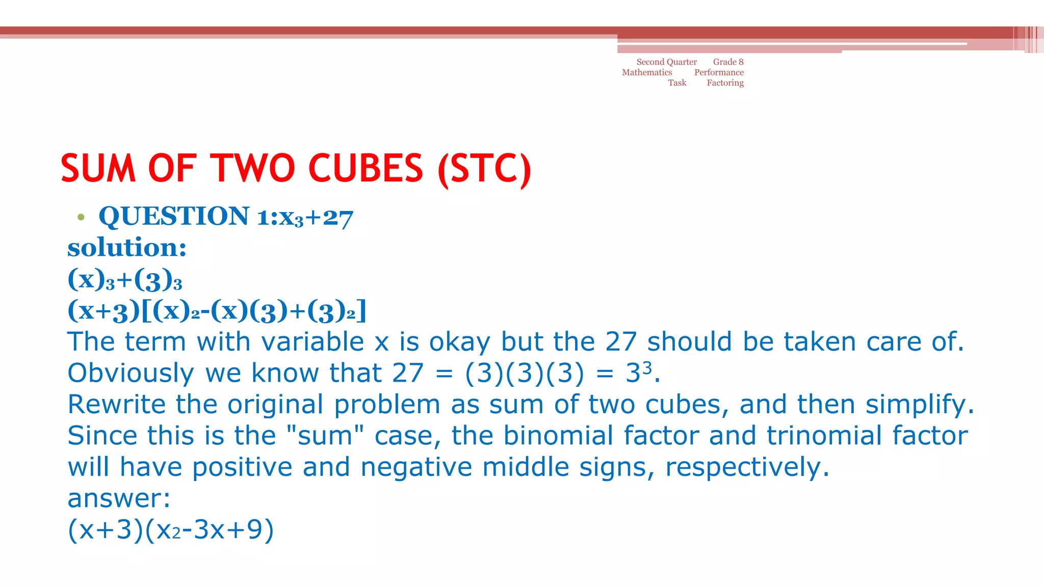 Second Quarter Group F Math Peta - Factoring (GCMF, DTS, STC, DTC, PST ...
