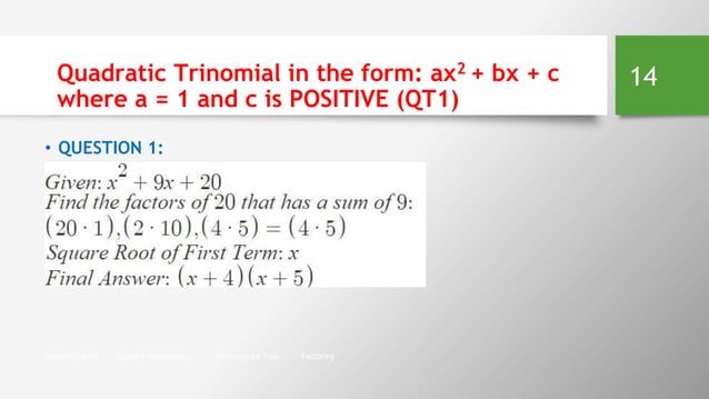 Second Quarter Group F Math Peta - Factoring (GCMF, DTS, STC, DTC, PST ...