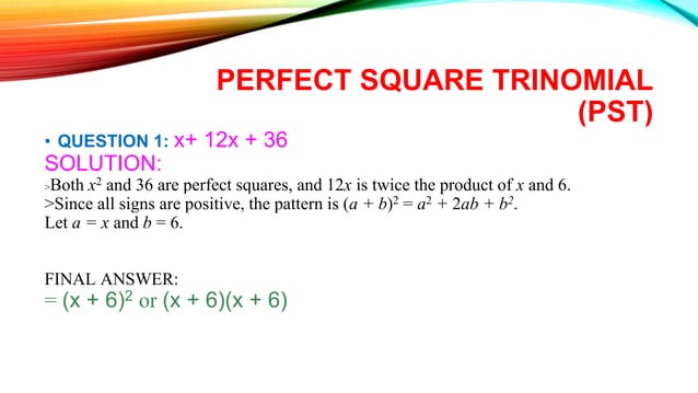 Second Quarter Group F Math Peta - Factoring (GCMF, DTS, STC, DTC, PST ...