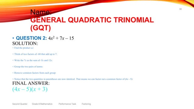 Second Quarter Group F Math Peta - Factoring (GCMF, DTS, STC, DTC, PST ...