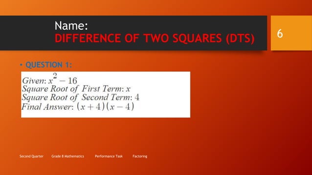 Second Quarter Group F Math Peta - Factoring (GCMF, DTS, STC, DTC, PST ...