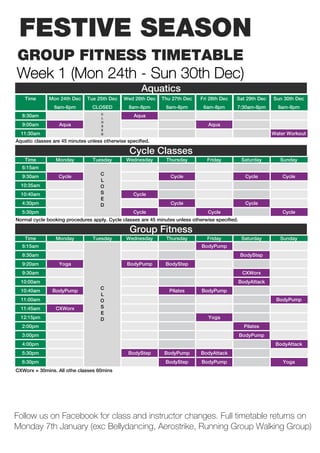 Group fitness christmas timetable 2012 week 1 | PDF
