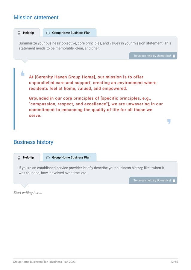 Group Home Business Plan Example | Upmetrics | PDF
