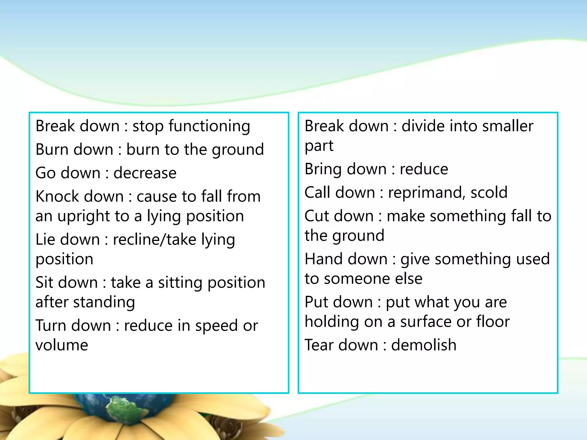 Phrasal Verb With Preposition "Down" | PPTX