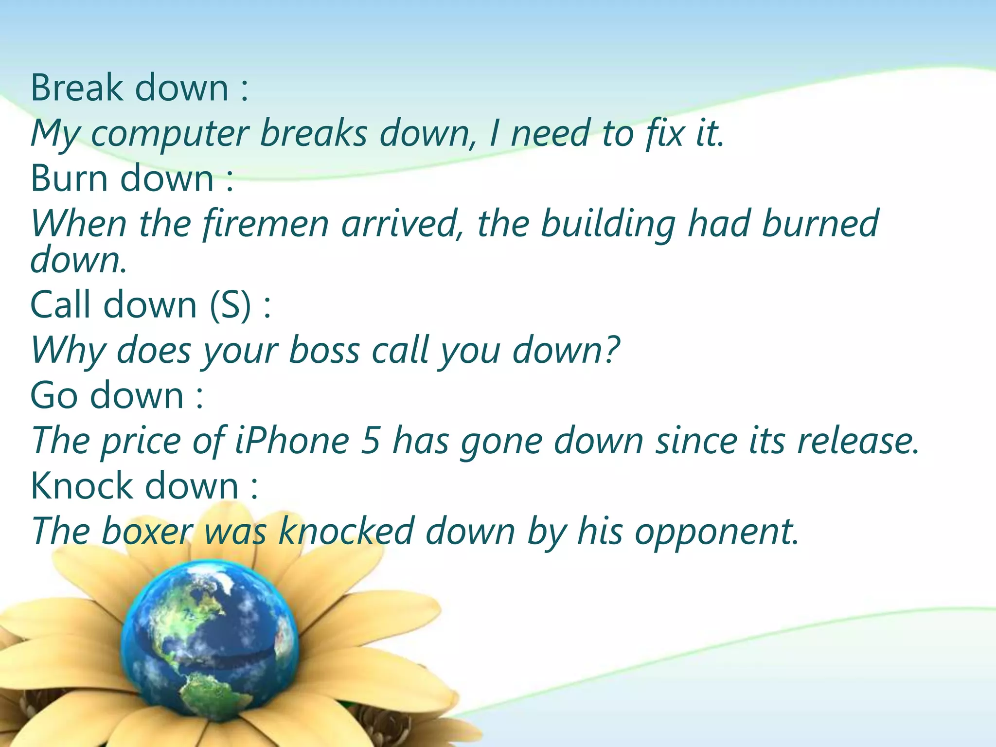 Phrasal Verb With Preposition "Down" | PPTX
