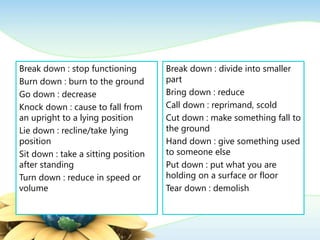 Phrasal Verb With Preposition "Down" | PPTX
